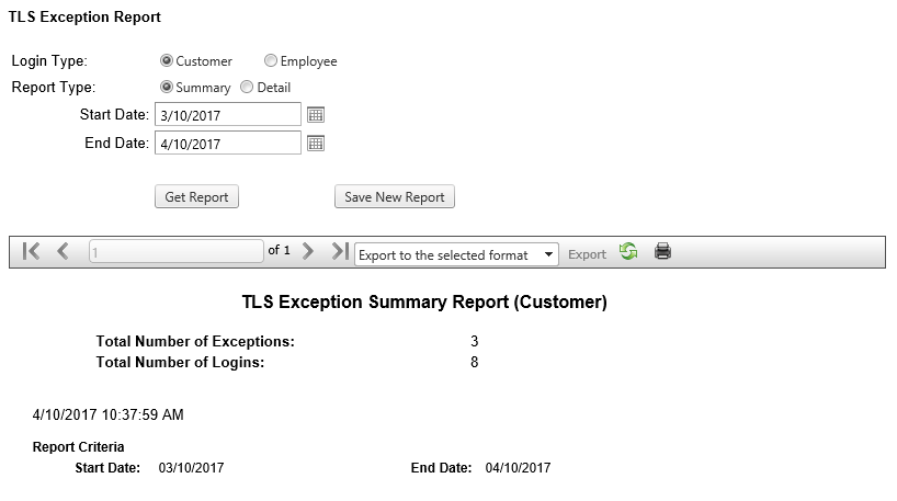 TLS Exception report